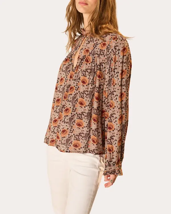 Natalie Martin Floral Gathered Ruffle Top