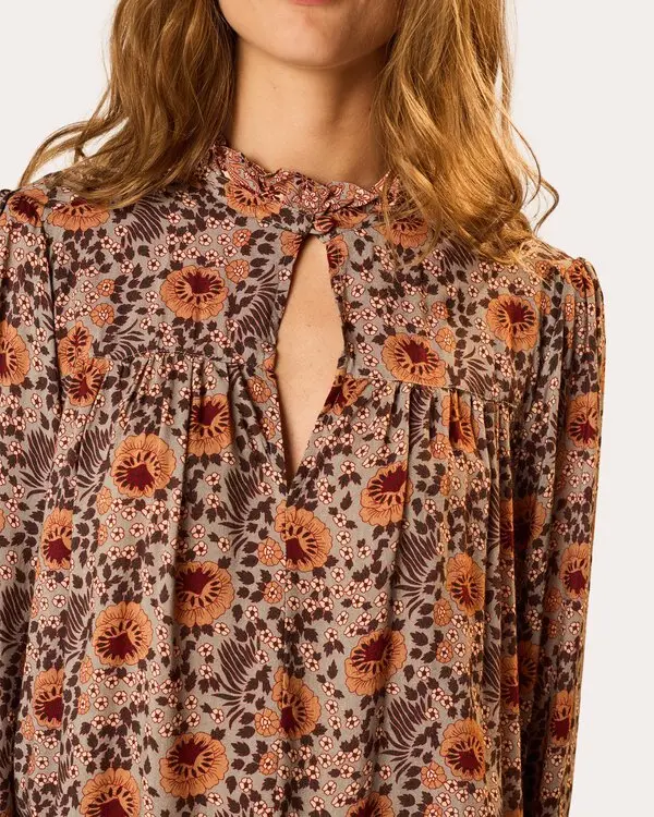 Natalie Martin Floral Gathered Ruffle Top