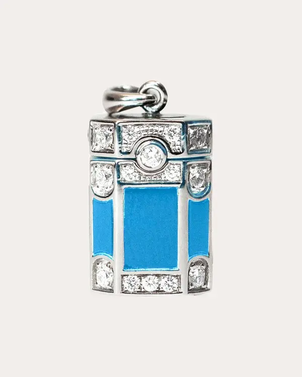 STATEMENT Diamond & Enamel Pendant Necklace - Blue