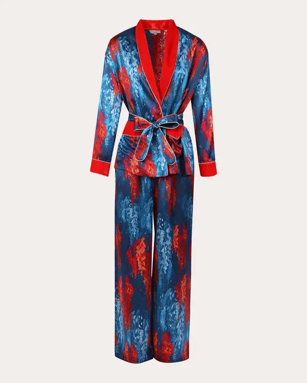 KARMA ON THE ROCKS Ari Fuji Silk Belted Pajama Set - Multicolor