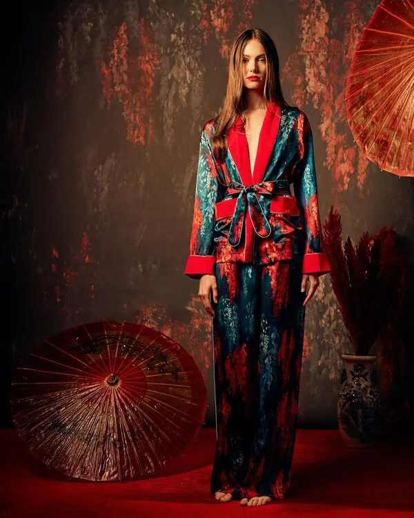 KARMA ON THE ROCKS Ari Fuji Silk Belted Pajama Set