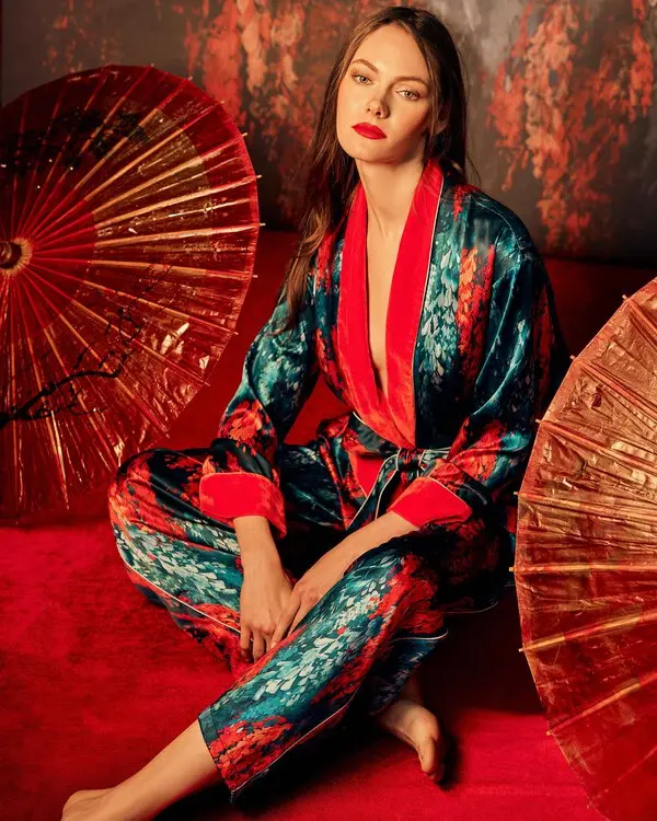 KARMA ON THE ROCKS Ari Fuji Silk Belted Pajama Set