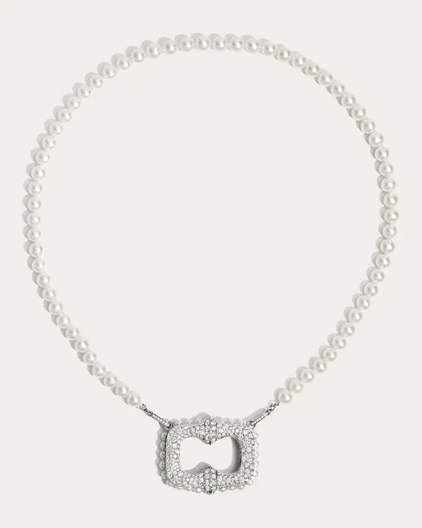 STATEMENT Pearl And Diamond Pendant Necklace - Silver