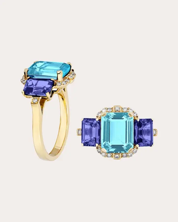 Goshwara Gossip Ring With Blue Topaz, Tanzanite And Diamond - Blue/purple