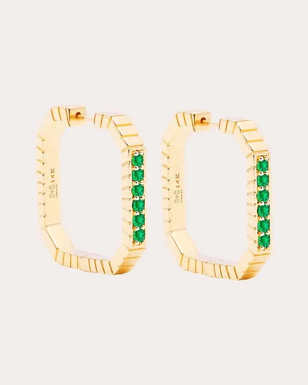 CAMPBELL + CHARLOTTE Emerald & 14k Gold Large Spark Hoop Earrings - Green