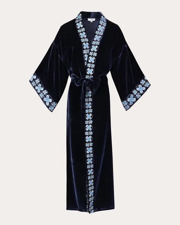 KARMA ON THE ROCKS Nikko Embroidered Velvet Long Kimono - Black