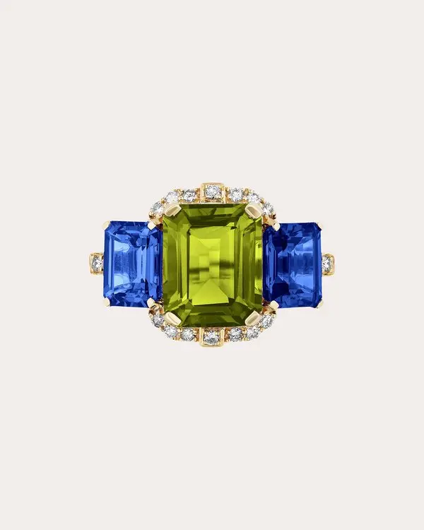 Goshwara Iolite, Peridot And Diamond Ring - Green/blue