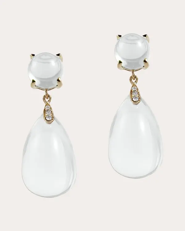 Goshwara Naughty 18k Gold Moon Quartz Diamond Drop Earrings - White