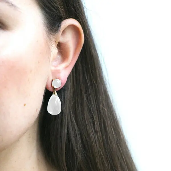 Goshwara Moon Quartz And Diamond Drop Earrings
