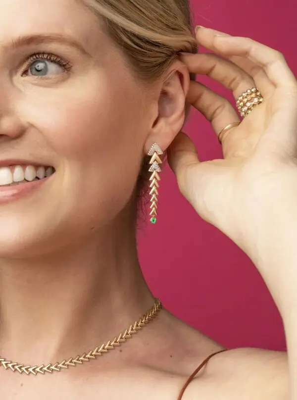 CAMPBELL + CHARLOTTE Diamond And 14k Chevron Drop Earrings - Gold