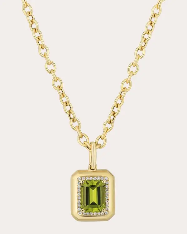 Goshwara Emerald-cut Peridot And Diamond Pendant Necklace - Green