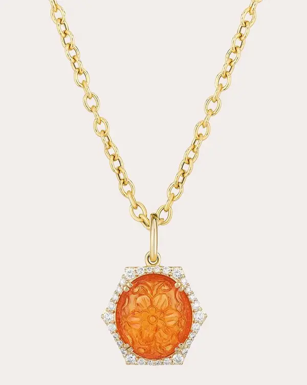 Goshwara Carved Mandarin Garnet G-one Pendant Necklace - Orange