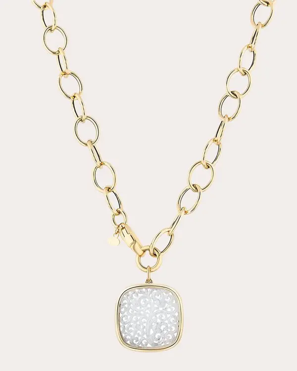 Goshwara Carved Jade G-one Cushion Pendant Necklace - White