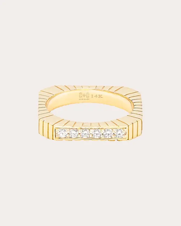 CAMPBELL + CHARLOTTE Diamond & 14k Spark Etched Stackable Ring - Gold