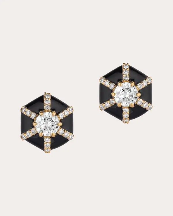 Goshwara Diamond And Enamel Stud Earrings - Black