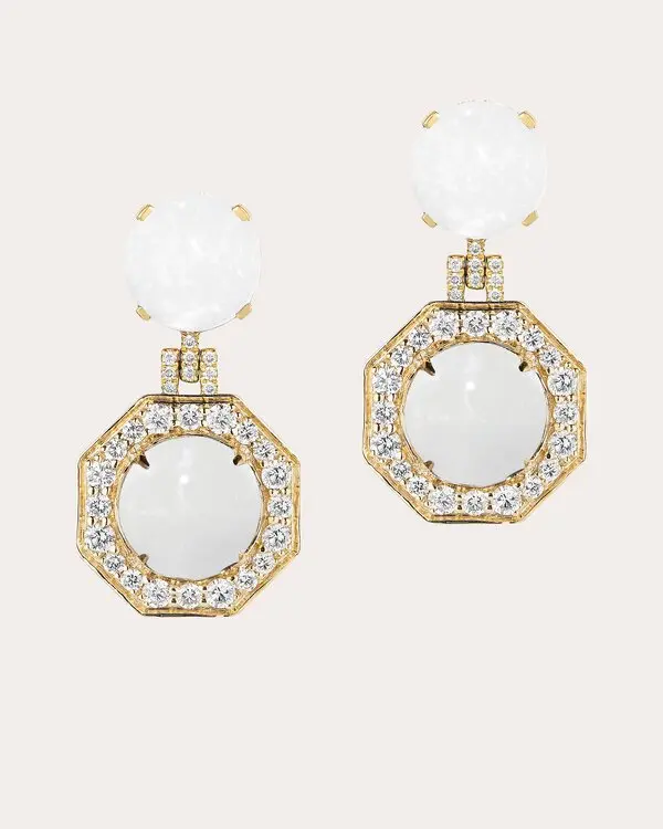 Goshwara Moon Quartz And Diamond Drop Earrings - White