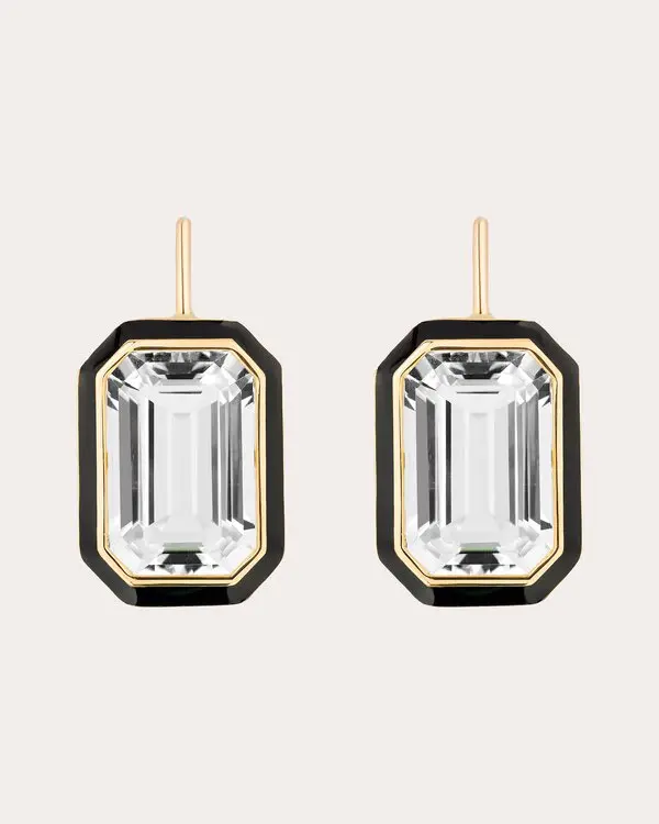Goshwara Queen 18k Gold, Enamel And Rock Crystal Earrings - Black