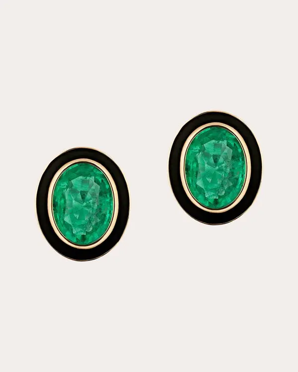 Goshwara Emerald And 18k Gold Limited Edition Oval Stud Earrings - Green