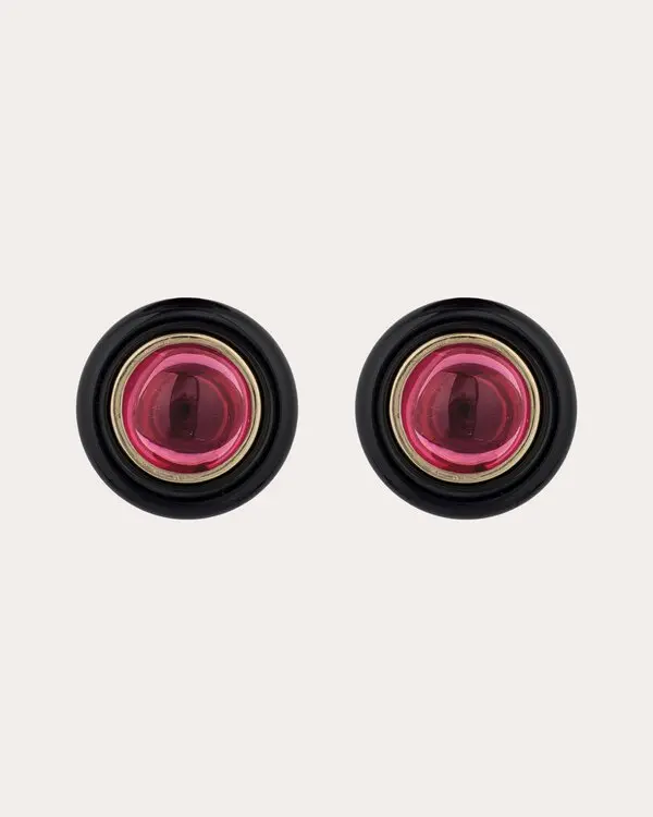 Goshwara Garnet And Onyx Halo Stud Earrings - Red