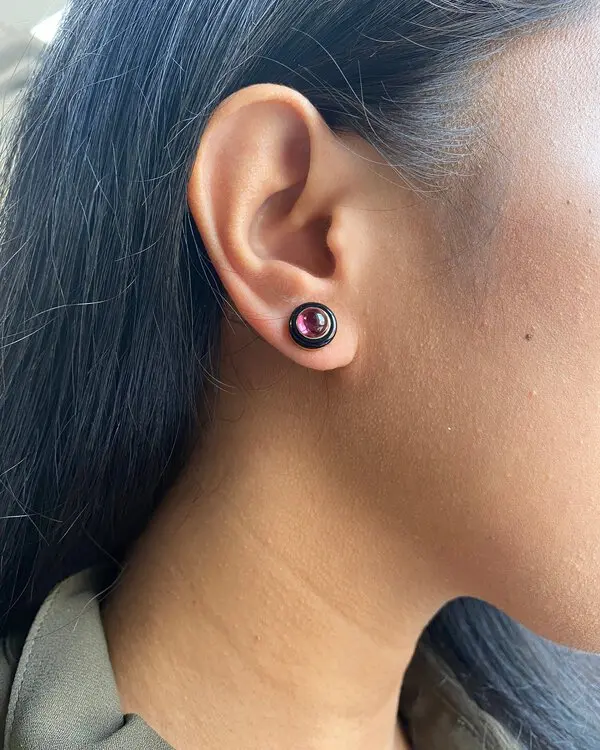 Goshwara Garnet And Onyx Halo Stud Earrings