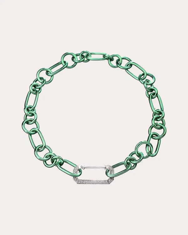 EERA Lucy Painted 18k Gold Diamond Chain-link Necklace - Green