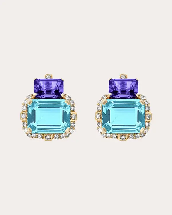 Goshwara 18k Gold Tanzanite, Topaz & Diamond Stud Earrings - Blue