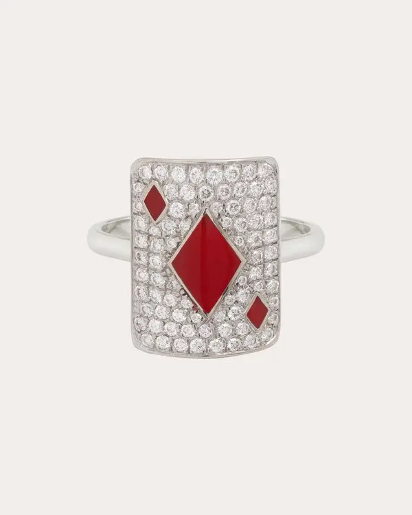 MYSTERYJOY Honneur 18k Gold Enamel And Lab-grown Diamond Pinky Ring - Silver
