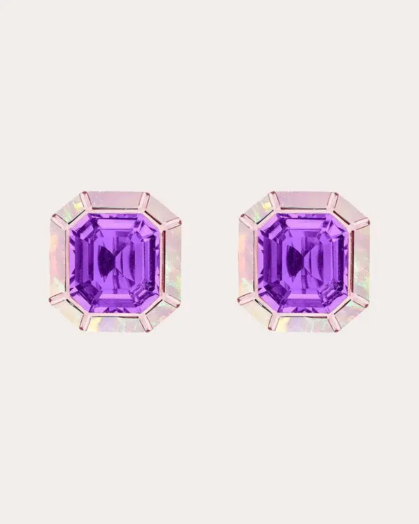 Goshwara Mélange Amethyst And Opal Stud Earrings - Purple