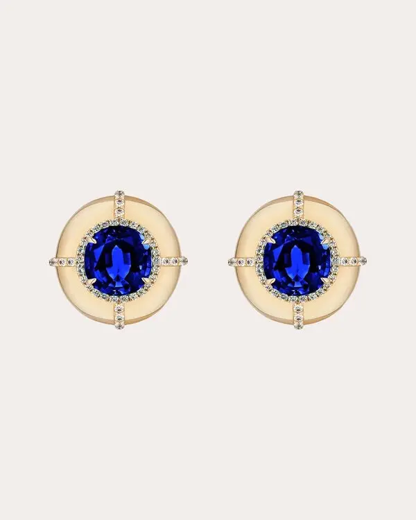 Goshwara Sapphire And 18k Gold Medallion Stud Earrings - Blue