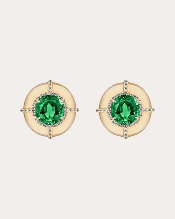 Goshwara Emerald And Diamond 18k Gold Stud Earrings - Green