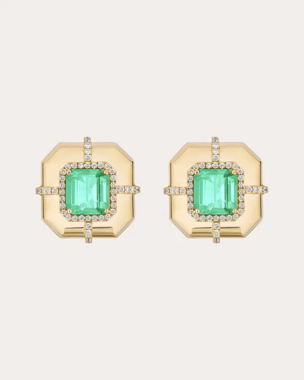 Goshwara Emerald & Diamond 18k Gold Stud Earrings - Green