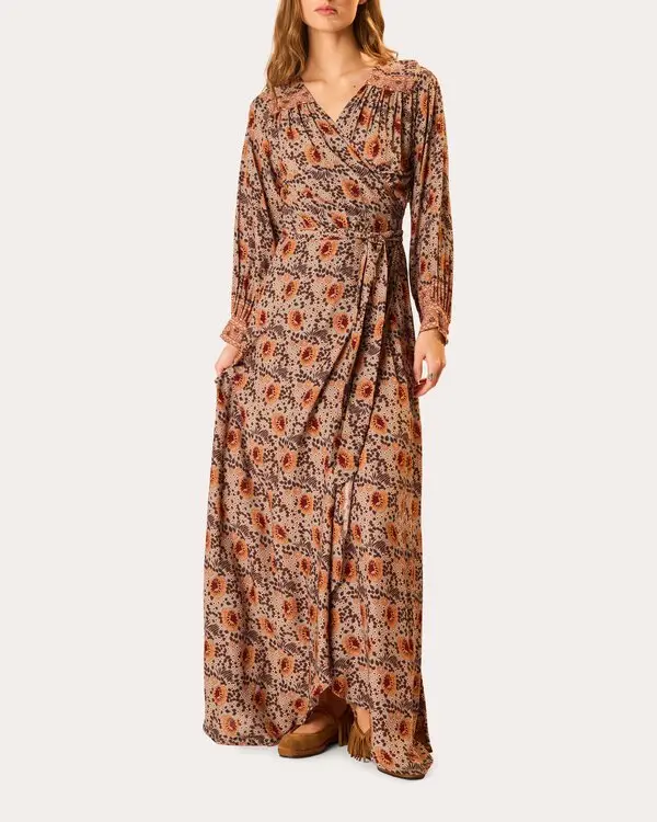 Natalie Martin Kate Floral Gathered Wrap Maxi Dress