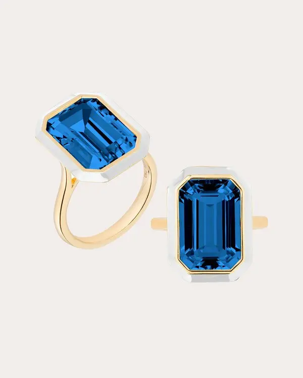 Goshwara Queen 18k Gold London Topaz And Enamel Ring - Blue