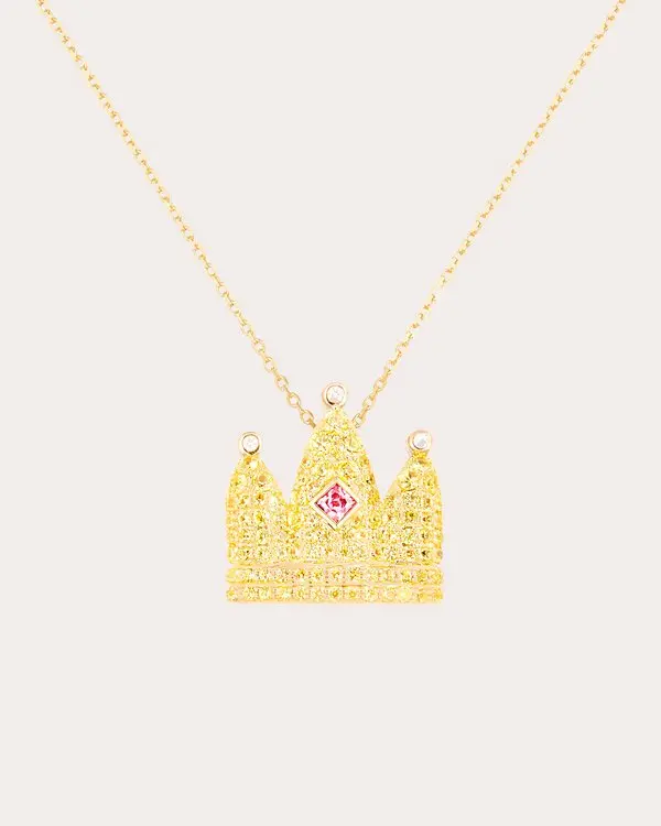 CAMPBELL + CHARLOTTE Sapphire & Diamond 14k Gold Juju Crown Pendant Necklace - Yellow/pink Sapphires