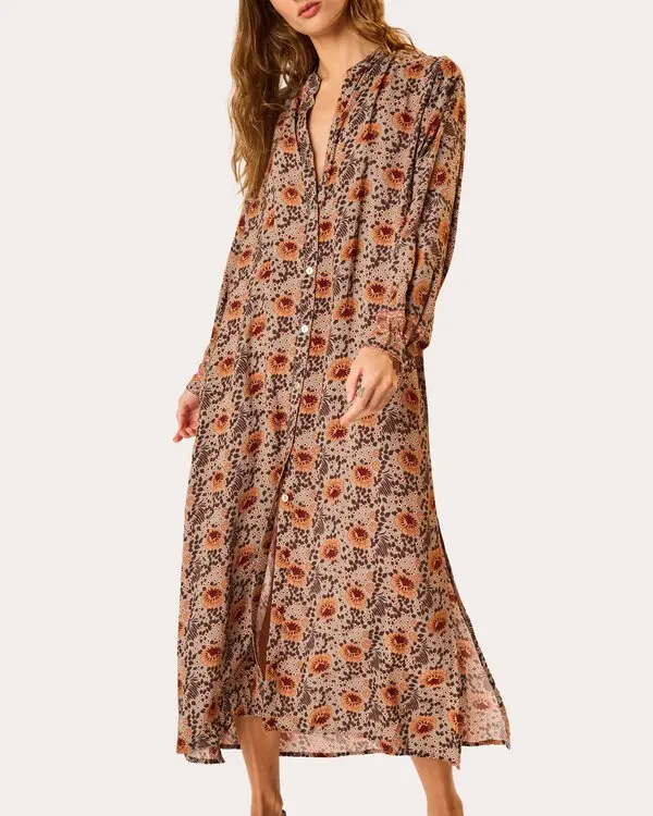 Natalie Martin Mb Floral Button-front Midi Dress