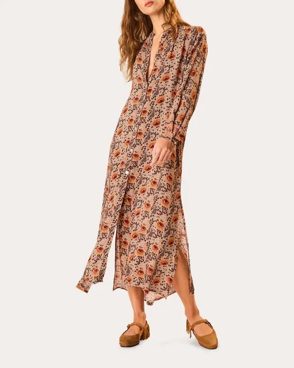 Natalie Martin Mb Floral Button-front Midi Dress
