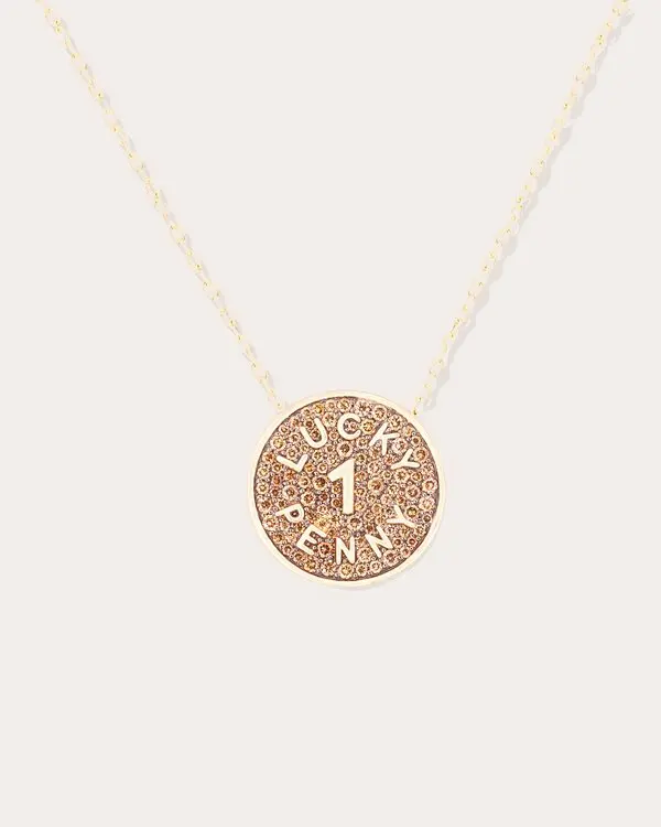 CAMPBELL + CHARLOTTE Diamond & 14k Gold Juju Lucky Penny Pendant Necklace - Brown