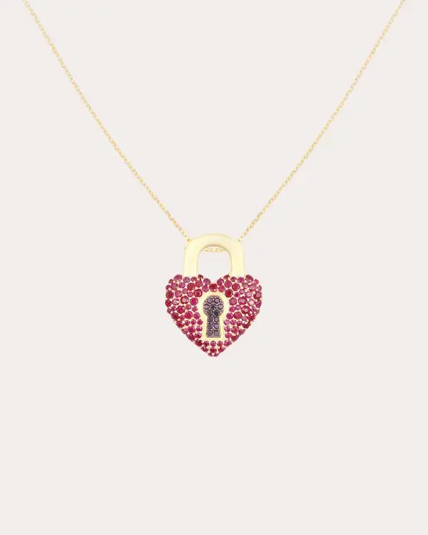 CAMPBELL + CHARLOTTE Ruby & Black Diamond 14k Gold Juju Heart Locket Pendant Necklace - Red
