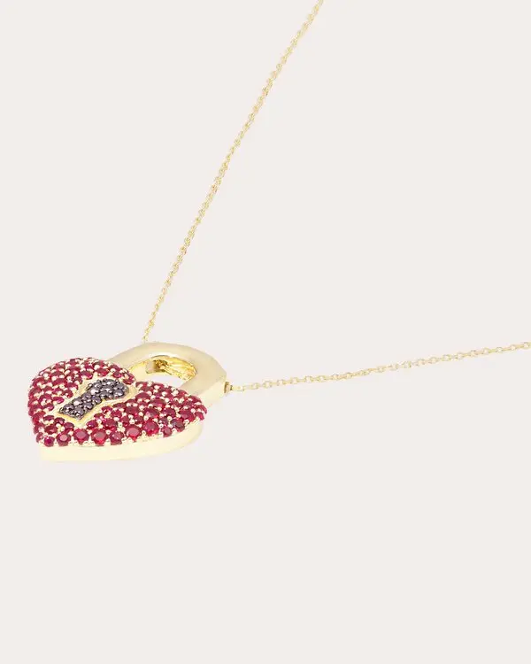CAMPBELL + CHARLOTTE Ruby & Black Diamond 14k Gold Heart Locket Pendant Necklace