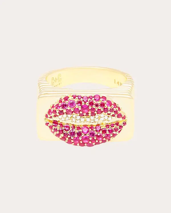 CAMPBELL + CHARLOTTE Juju 14k Gold Ruby Lips Ring - Red