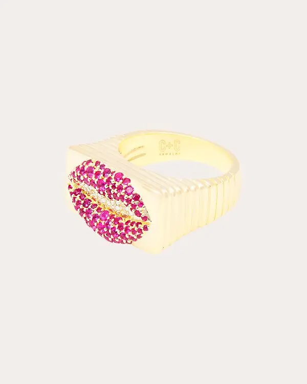 CAMPBELL + CHARLOTTE Ruby And Diamond 14k Gold Juju Lips Ring - Red