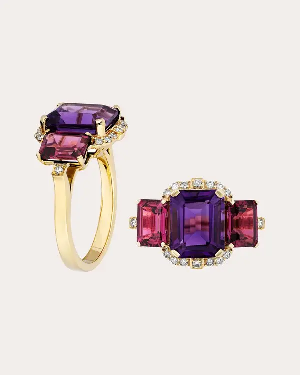 Goshwara Gossip 18k Gold Amethyst, Garnet And Diamond Ring - Purple/red