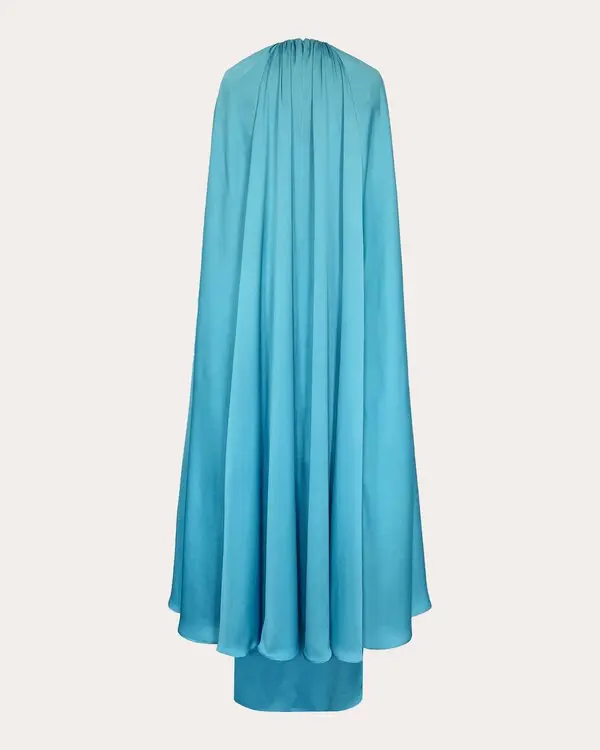 EDELINE LEE Mercury Belted Cape-effect Crinkled-satin Gown