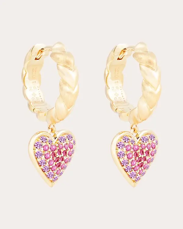CAMPBELL + CHARLOTTE Juju 14k Gold Sapphire Heart Charm Hoop Earrings - Pink