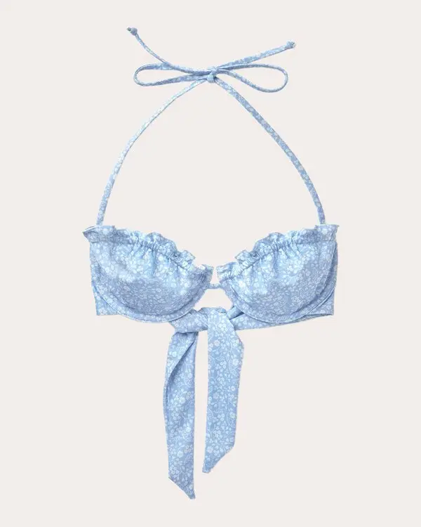 SEAQUELLE SWIM Lake Floral Ruffle Underwire Balconette Bikini Top - Blue