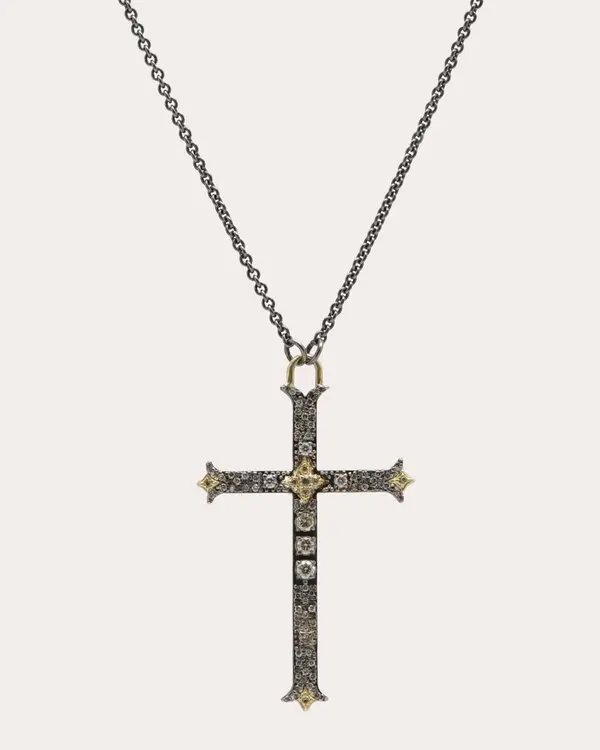 Armenta 18k Gold, Blackened Sterling And Diamond Cross Pendant Necklace - Silver