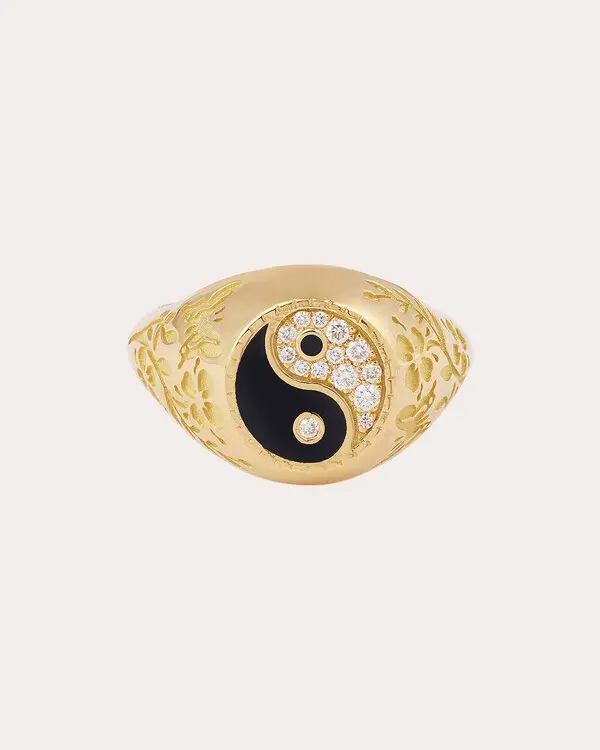 MYSTERYJOY Small Yin Yang 18k Enamel And Lab-grown Diamond Signet Ring - Gold
