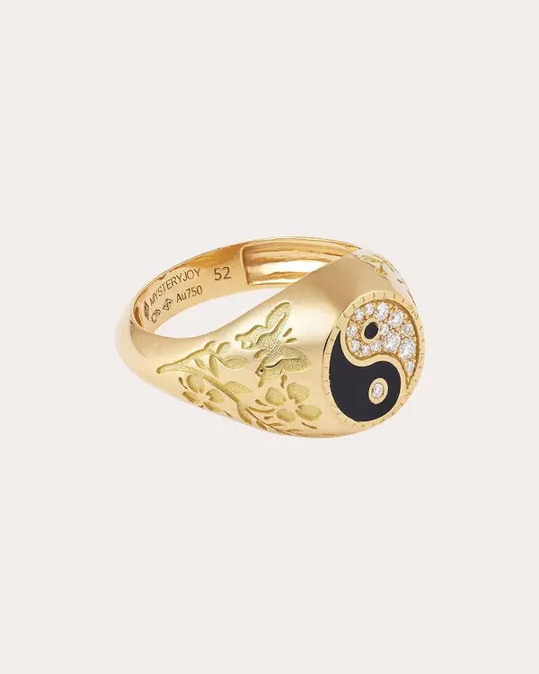 MYSTERYJOY Diamond & 18k Yin Yang Signet Ring - Gold