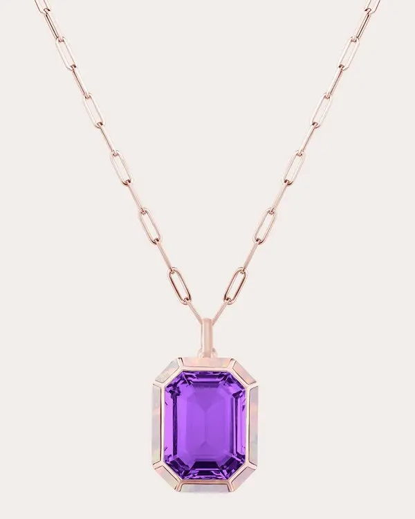 Goshwara Melange 18k Rose Gold Amethyst And Opal Pendant Necklace - Purple