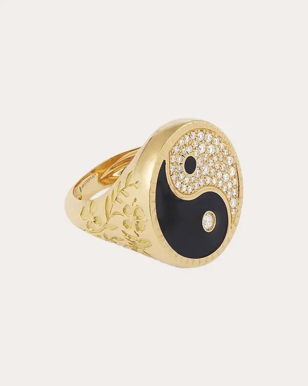 MYSTERYJOY Large Yin Yang 18k Enamel And Lab-grown Diamond Signet Ring - Gold